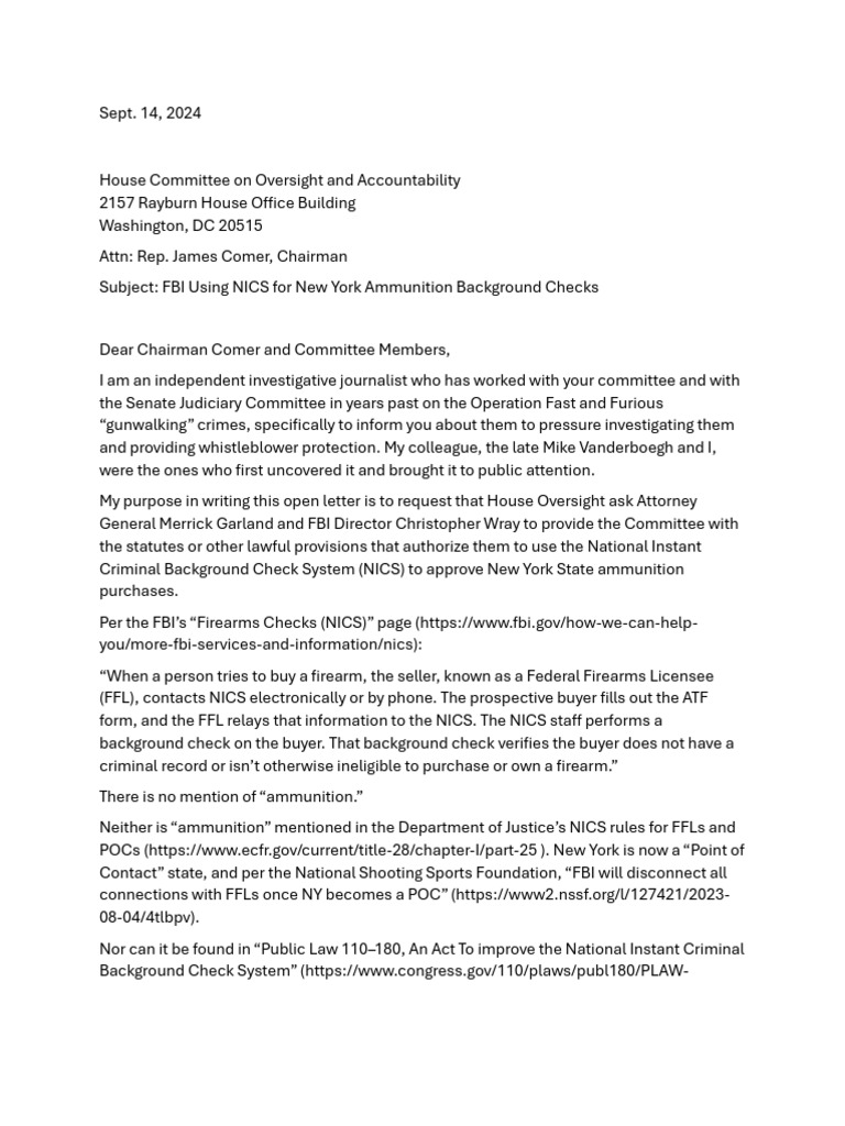 House Oversight Asked To Determine FBI/NICS Authority For Ammunition ...