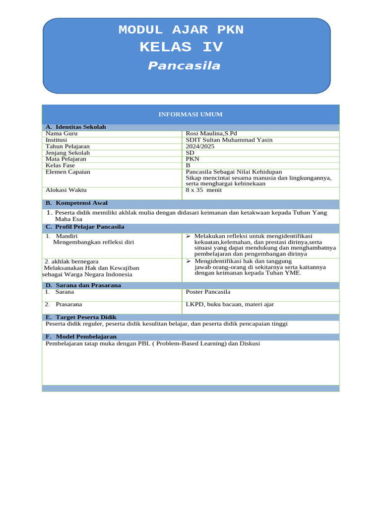 Modul Ajar PKN 1 | PDF