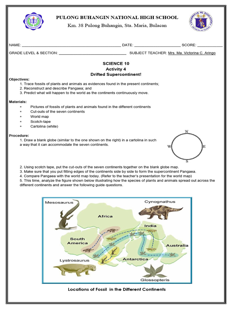 Continental Drift Theory Activity | PDF