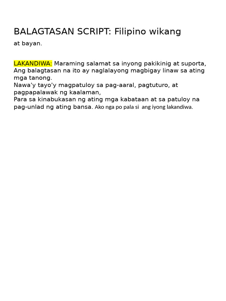 Balagtasan Script | PDF
