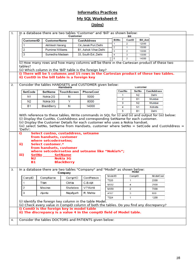 Question Bank Mysql (Expected Board Questions) 28 35 | PDF