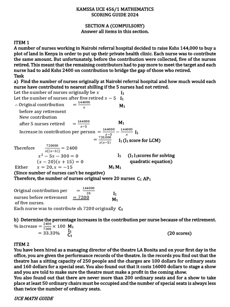 Uce Math 1 Mock Guide 2024 | PDF