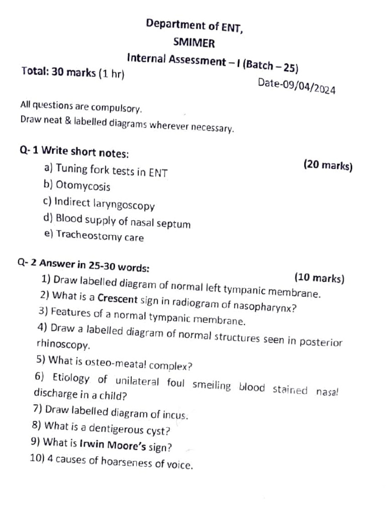 ENT Papers & Answers - H.G!! | PDF