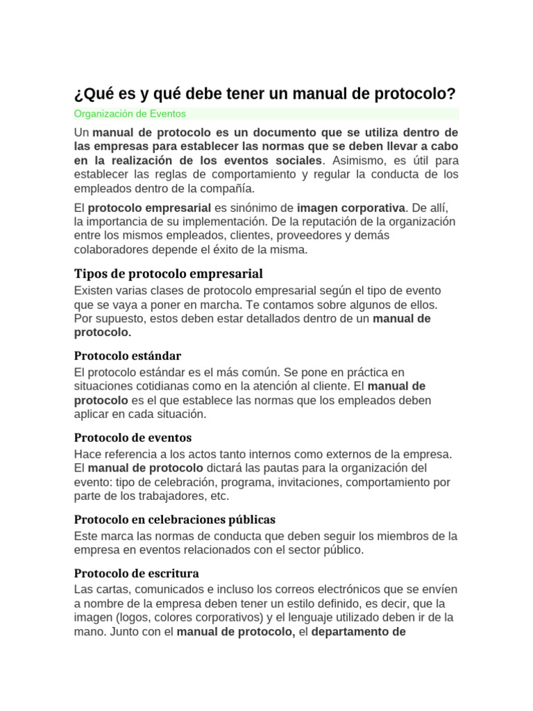 Qué Es y Qué Debe Tener Un Manual de Protocolo | PDF