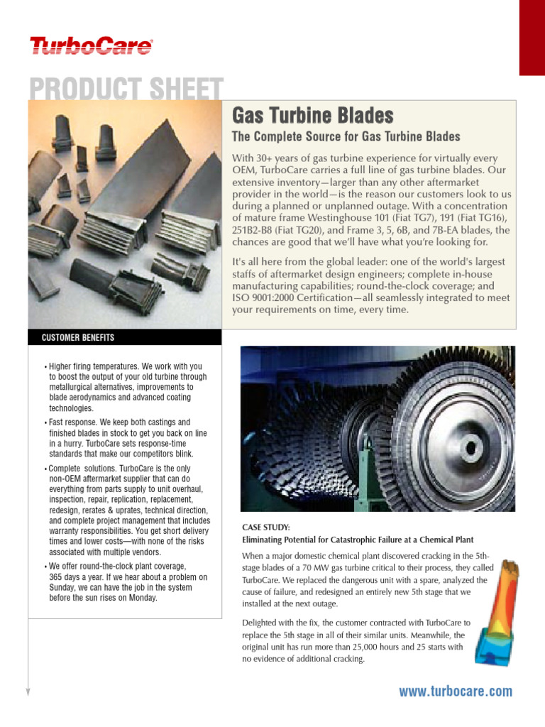 Gas Turbine Blades Product Sheet | PDF