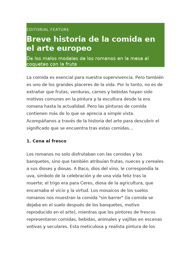 Breve Historia de La Comida en El Arte Europeo | PDF