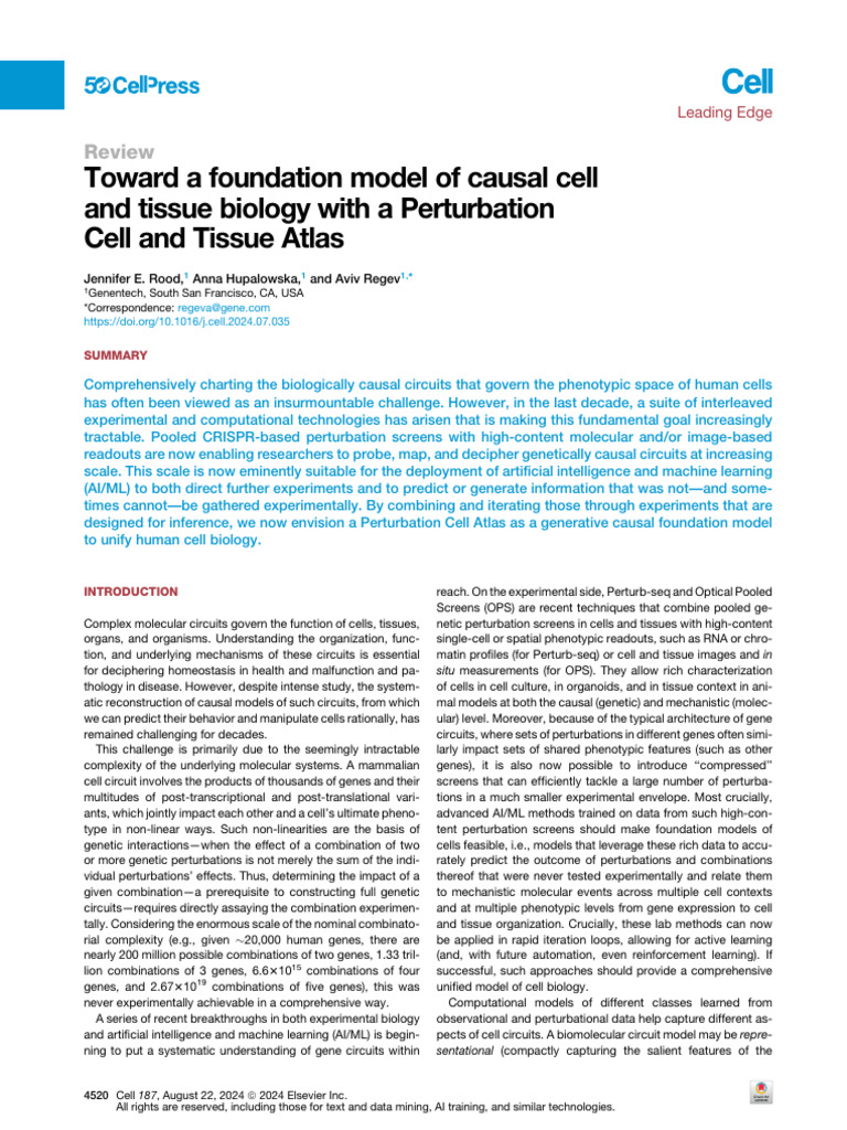 Toward A Foundation Model of Causal Cell and Tissu | PDF