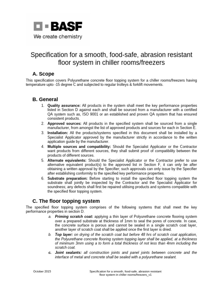 006 - Ucrete MF - 4mm - Specification For A Smooth, Food-Safe, Abrasion Resistant Floor System ...