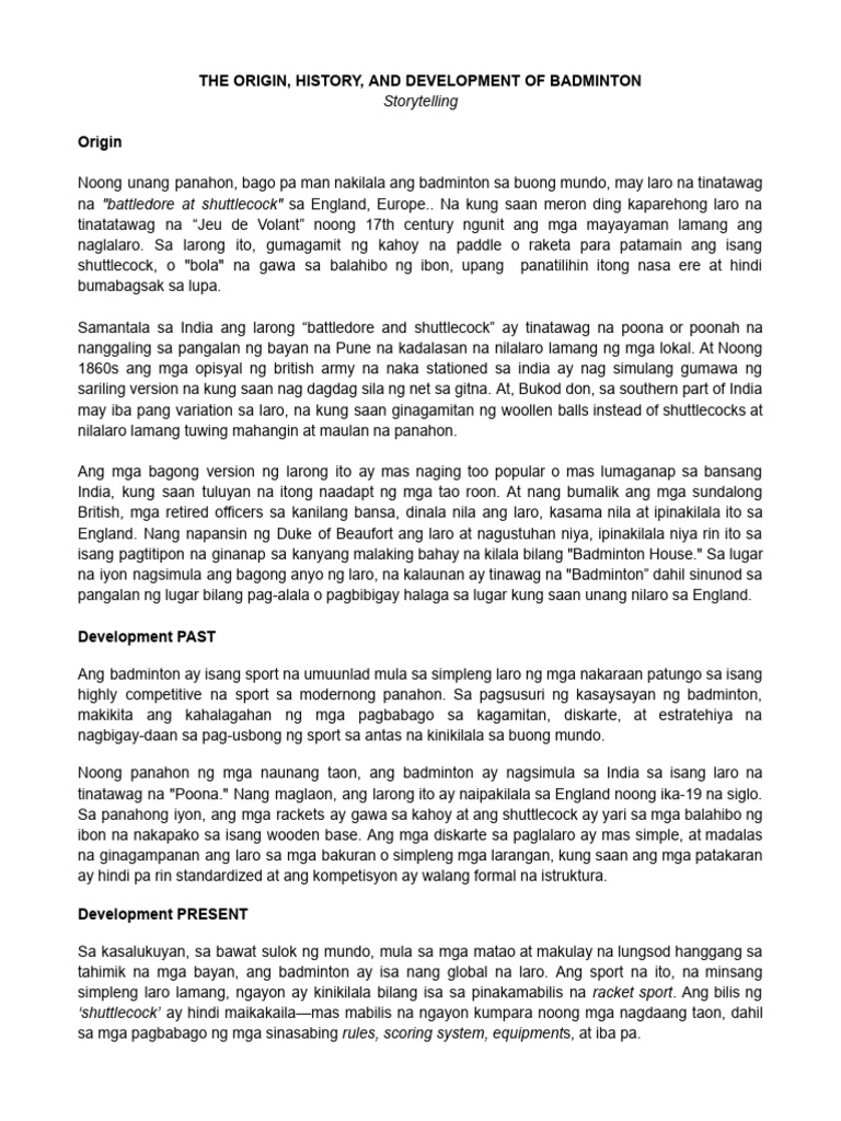 Group 1 History of Badminton | PDF