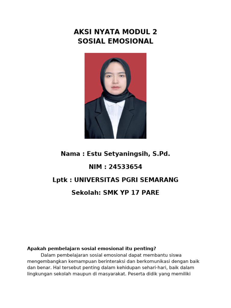 Aksi Nyata Sosial Emosional Estu | PDF | Career & Growth