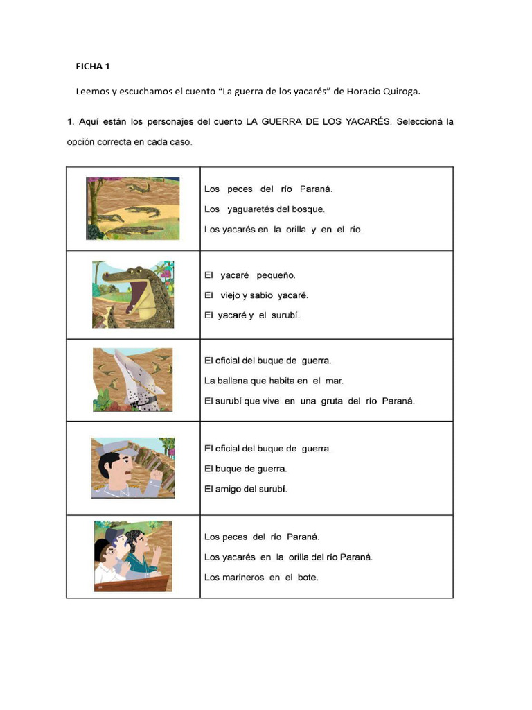 FICHA LA GUERRA DE LOS YACARES 5TO Y 6TO | PDF