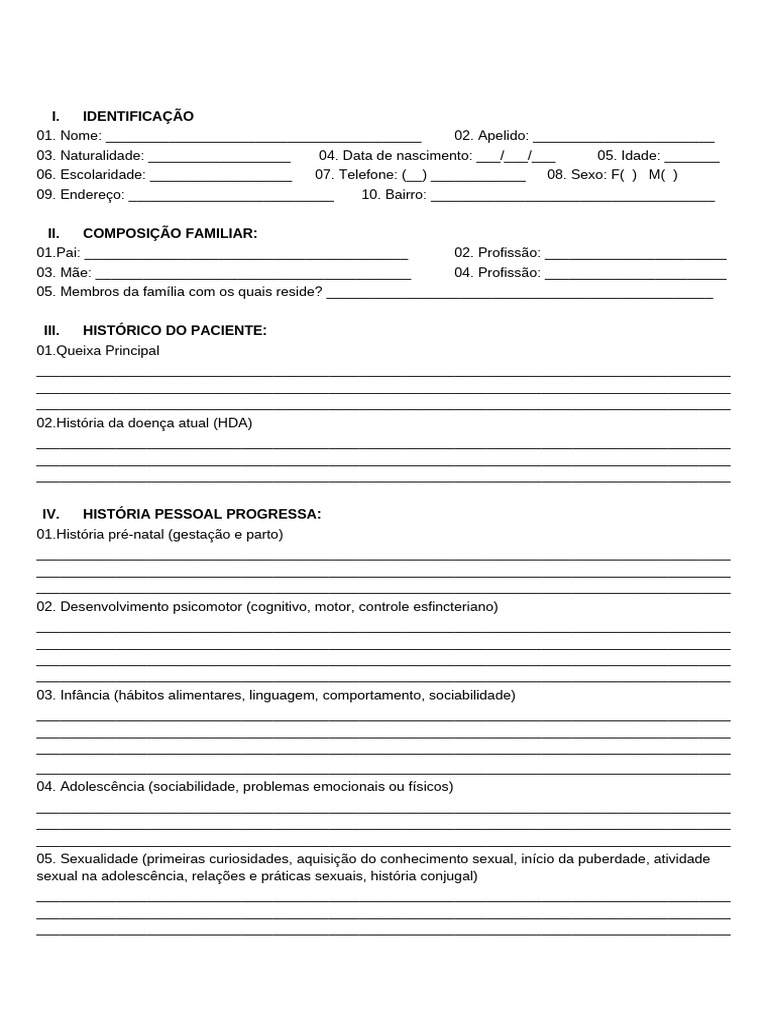 Anamnese Modelo Pronto | PDF