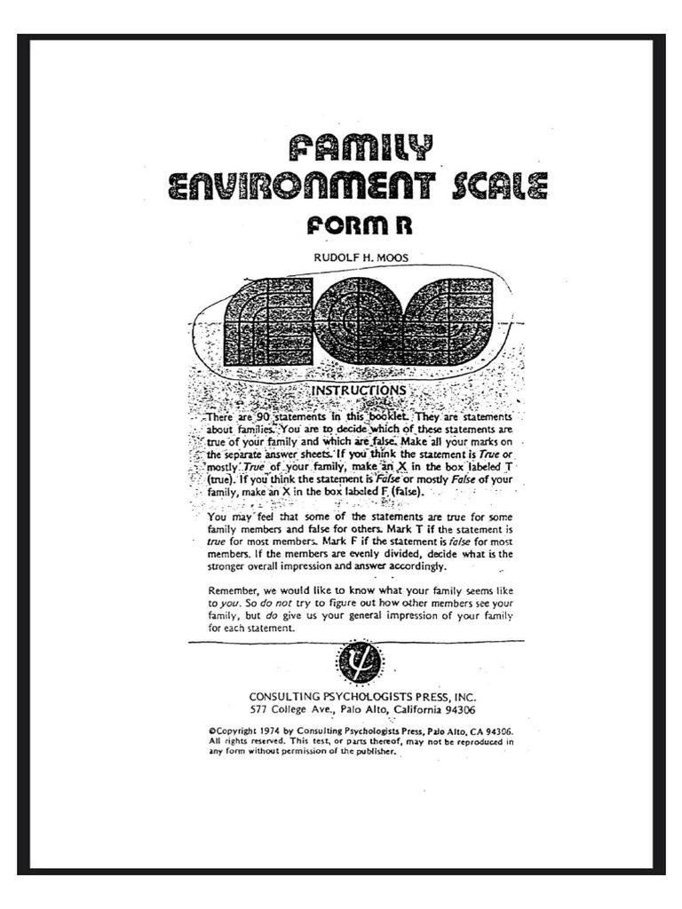 Family Environment Scale Moos-Compressed | PDF