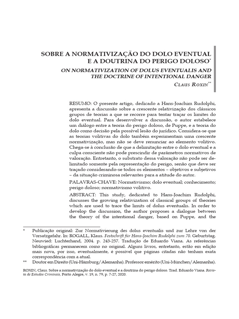 Sobre A Normativizacao Do Dolo Eventual | PDF