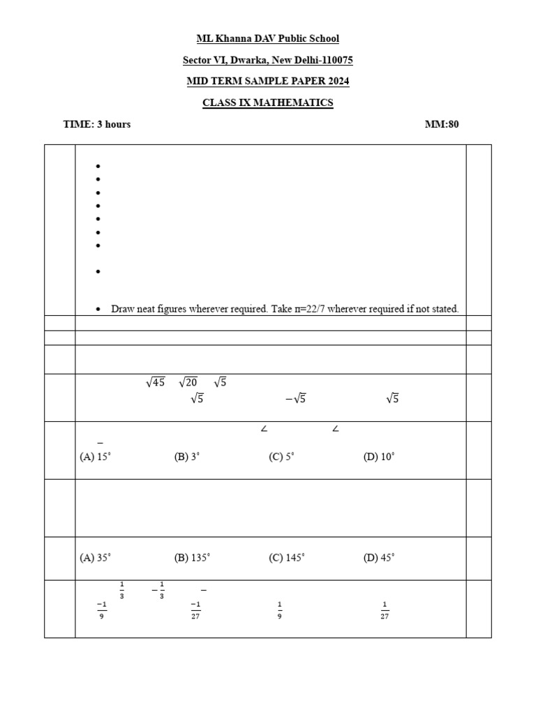 Sample paper -IX Term 1 (5) | PDF
