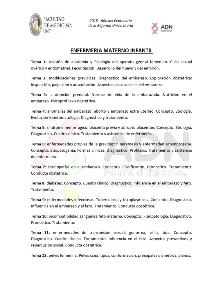 Programa Enfermeria Materno Infantil | PDF