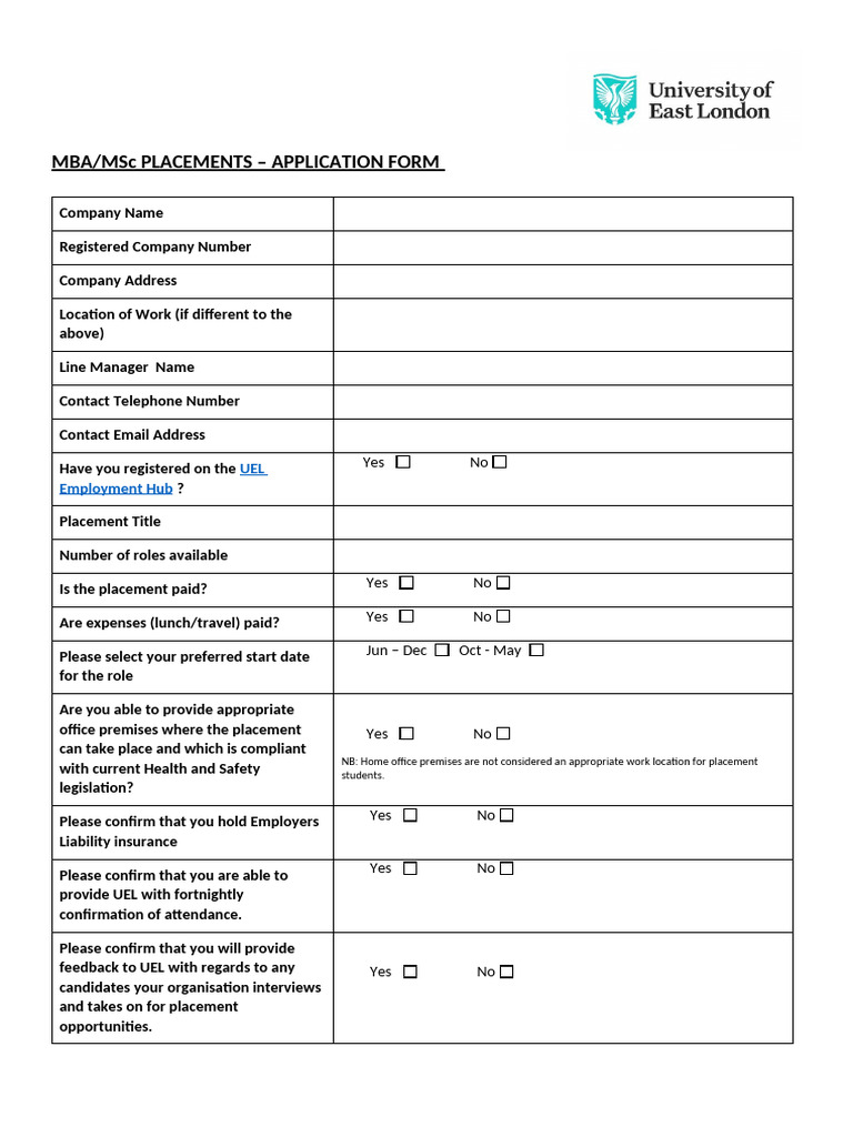 Placement Application Form | PDF