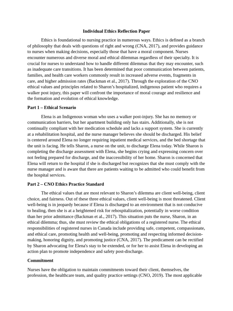 Individual Ethics Reflection Paper | PDF