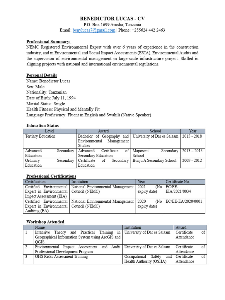 CV - Bendictor Lucas (2024) | PDF