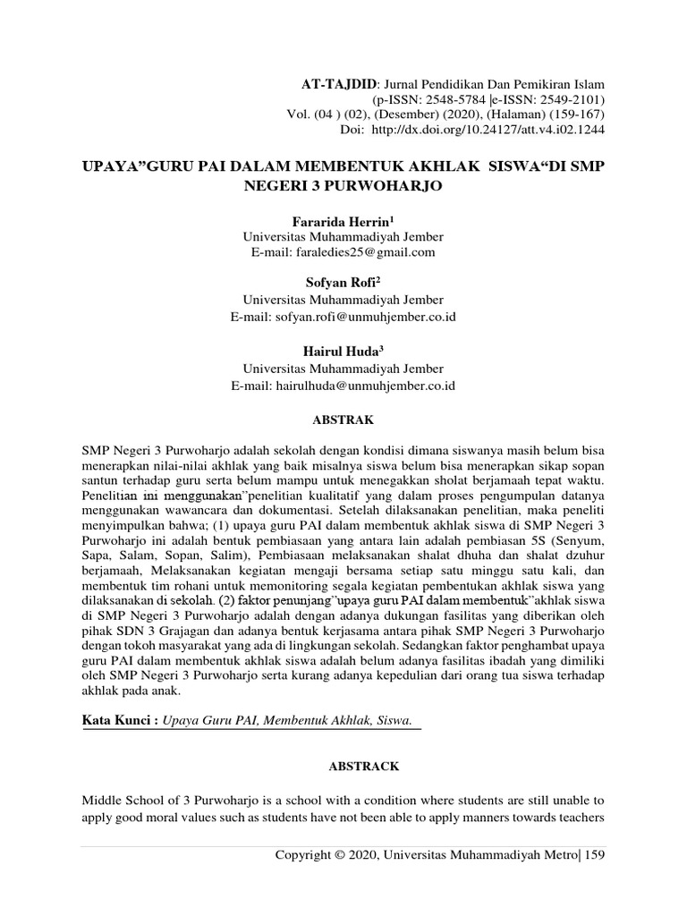 Upaya Guru Pai Dalam Membentuk Akhlak Si | PDF