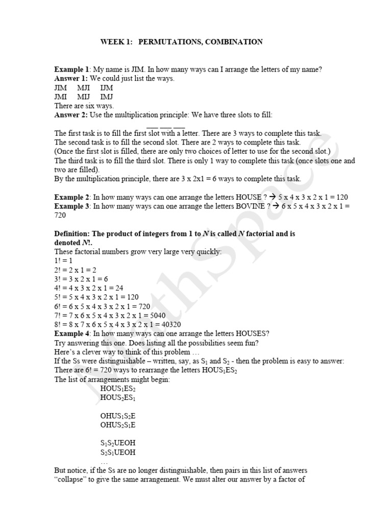 (Week 1) COUNTING - COMBINATION | PDF