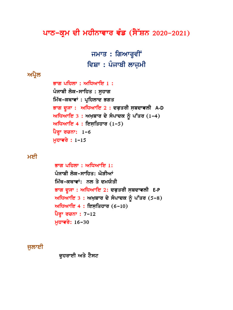 Syllabus +1 Pbi Gen 2020-21 | PDF