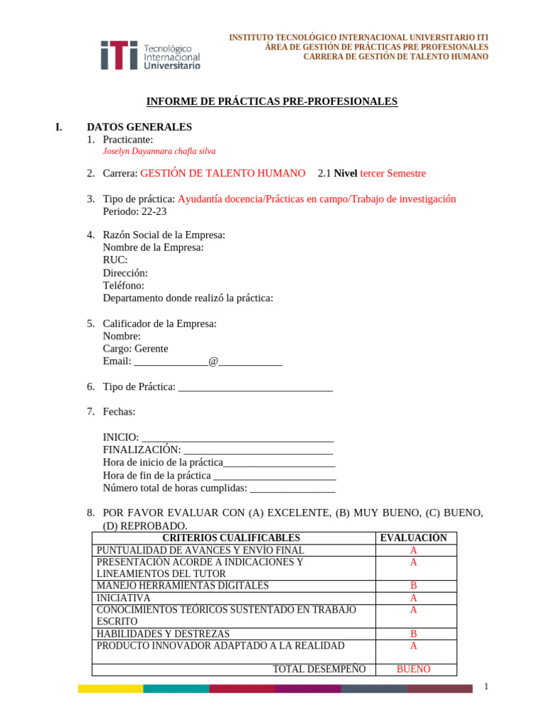 PASO 3 INFORME FINAL PRÁCTICAS (Presencial) GTH-1 | PDF