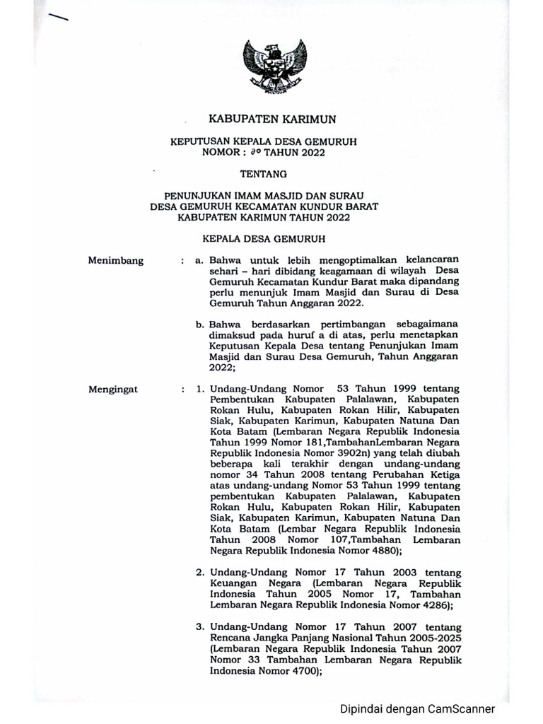 SK Imam Mesjid Dan Surau Se Desa Gemuruh | PDF