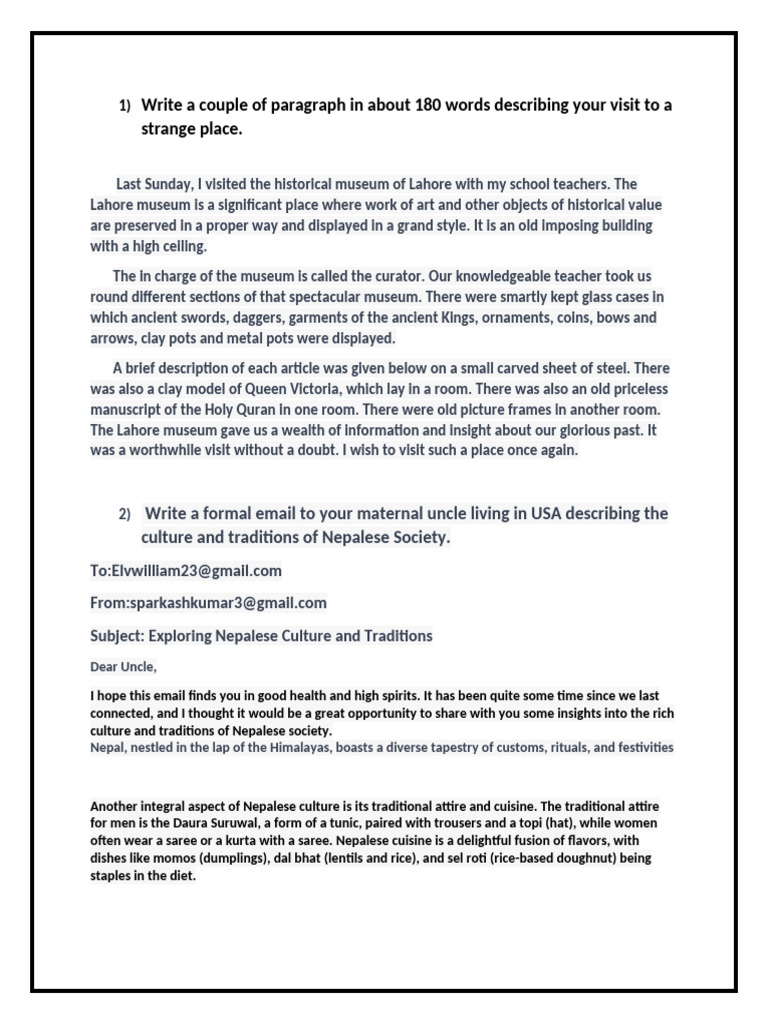 Write A Couple of Paragraph in About 180 Words Describing Your Visit To ...