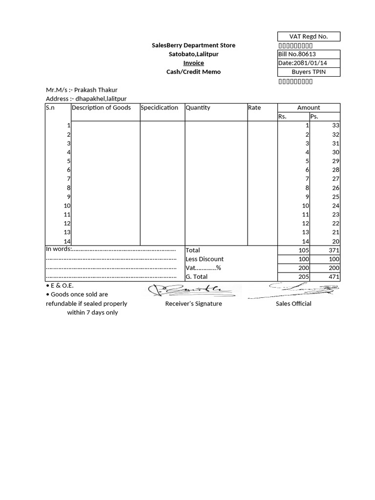 Sales Bill | PDF