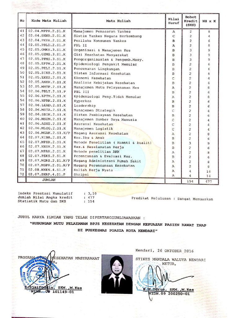 Transkrip Nilai 2 | PDF