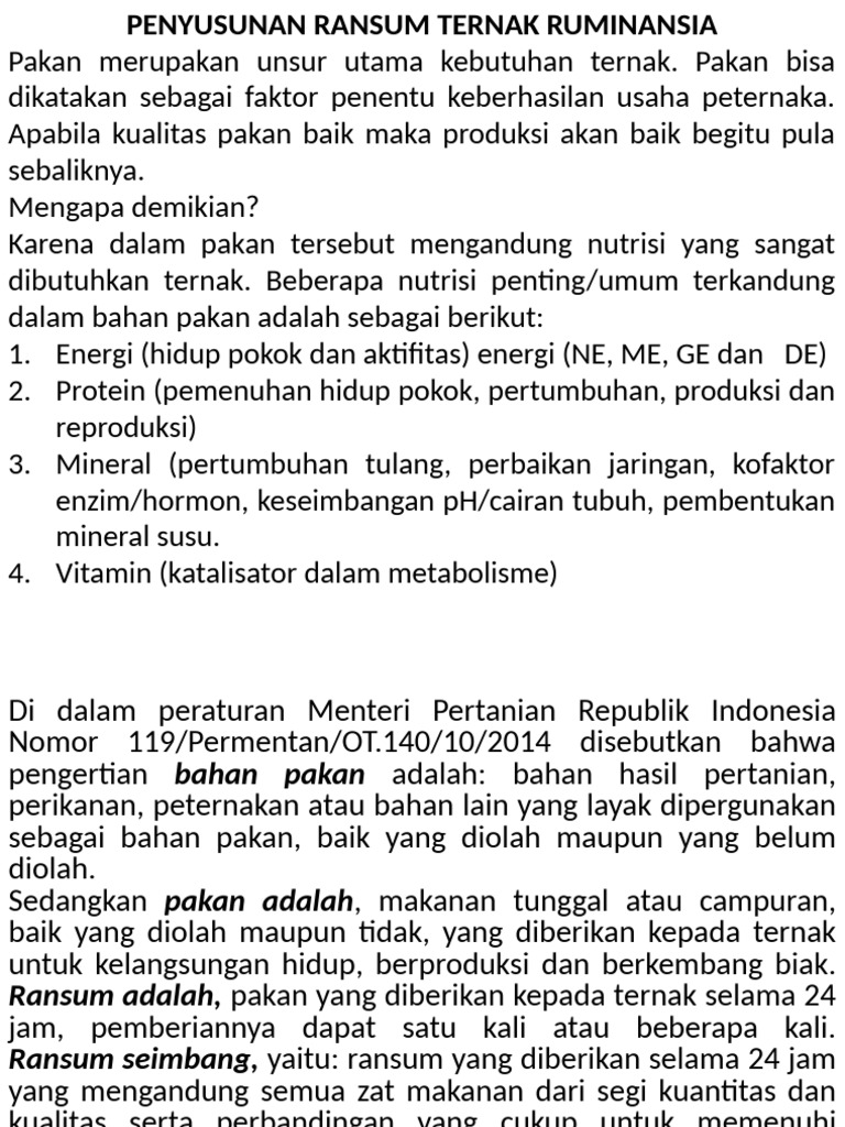 Formulasi Pakan Ternak Ruminansia | PDF
