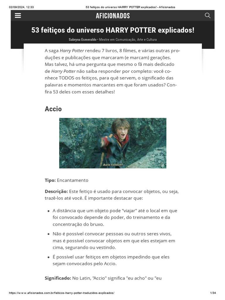 53 Feitiços Do Universo HARRY POTTER Explicados! - Aficionados | PDF