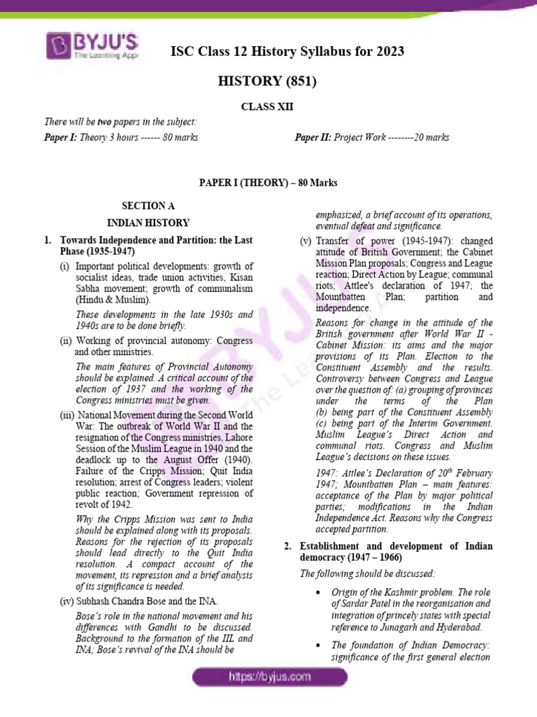 ISC-Class-12-History-Syllabus | PDF