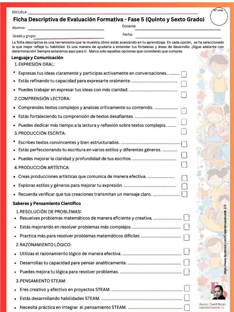 Ficha Descriptiva de Evaluación Formativa - Fase 5 Ficha Descriptiva de Evaluación Formativa ...