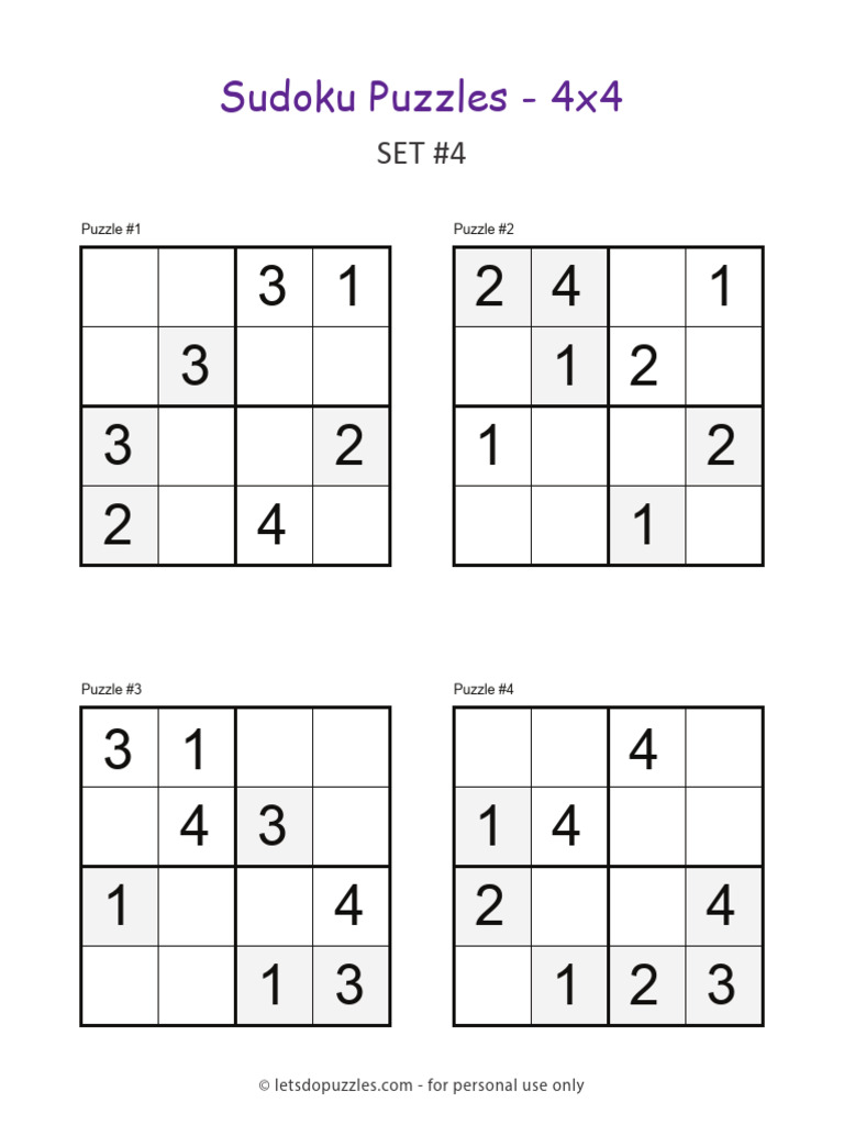 Sudoku Puzzles 4x4 Set 4 | PDF
