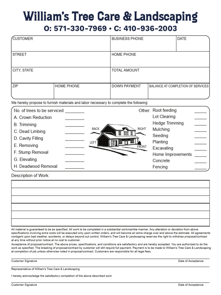 Williams Tree Care Landscaping Contracts | PDF