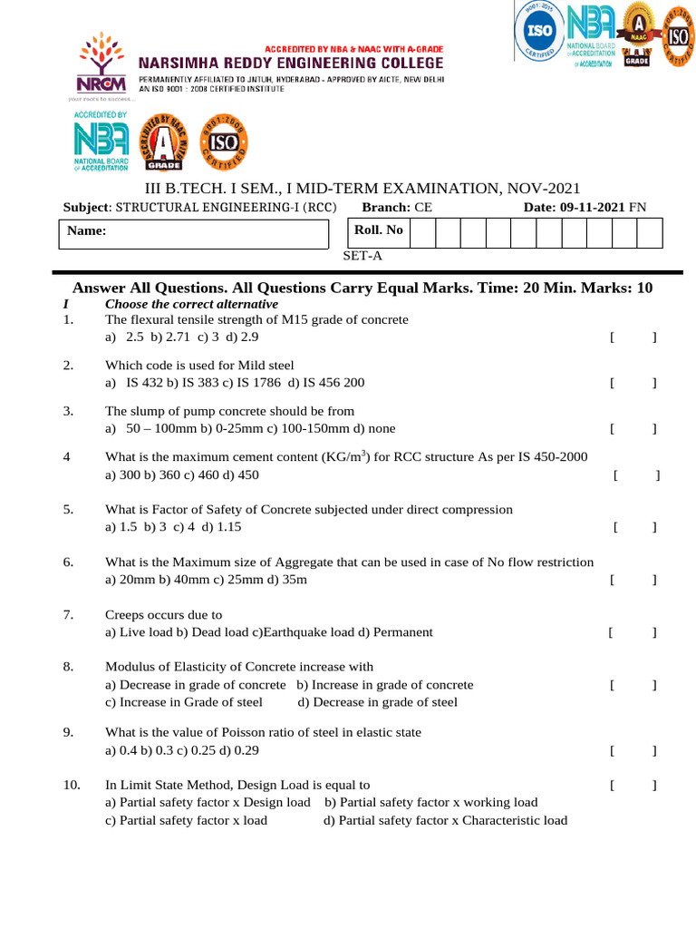 RCC Mid I Objective-R18 | PDF
