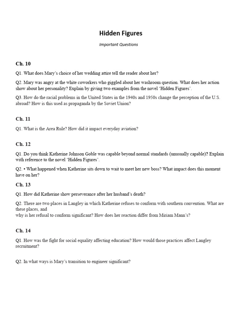 Hidden Figures: Key Questions & Insights | PDF | Hidden Figures ...