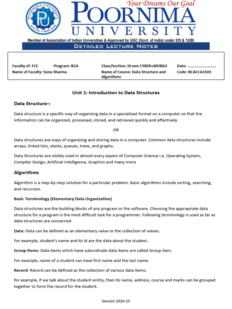 unit1 Introduction to DataStructure | PDF