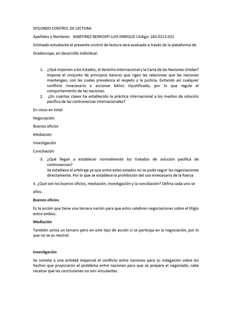 Segundo Control de Lectura | PDF