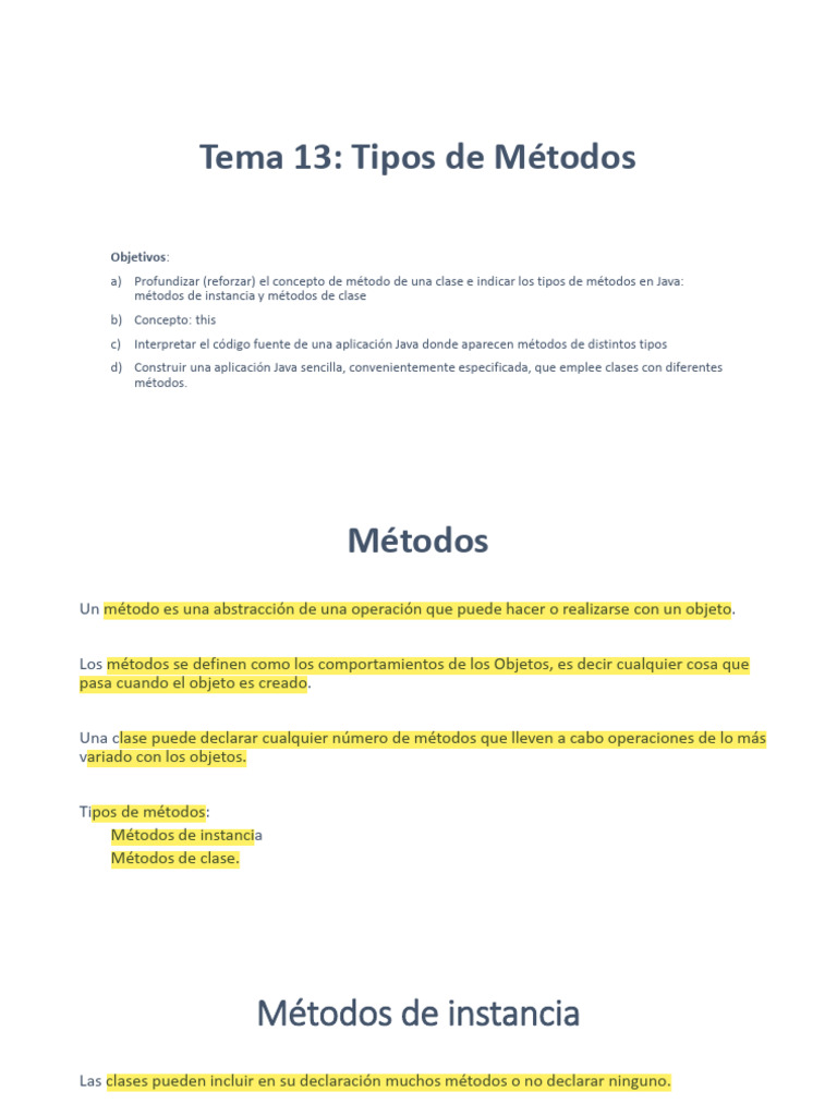 Métodos en Java: Instancia y Clase | PDF | Objeto (informática ...