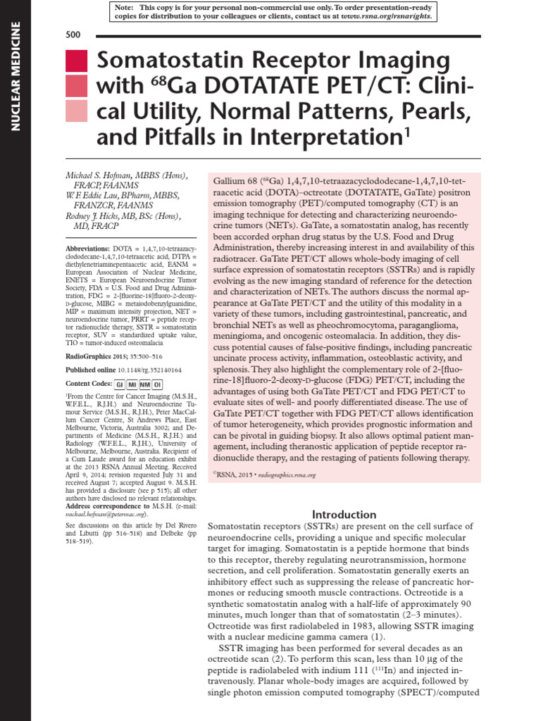 Hofman Et Al 2015 Somatostatin Receptor Imaging With 68ga Dotatate Pet ...