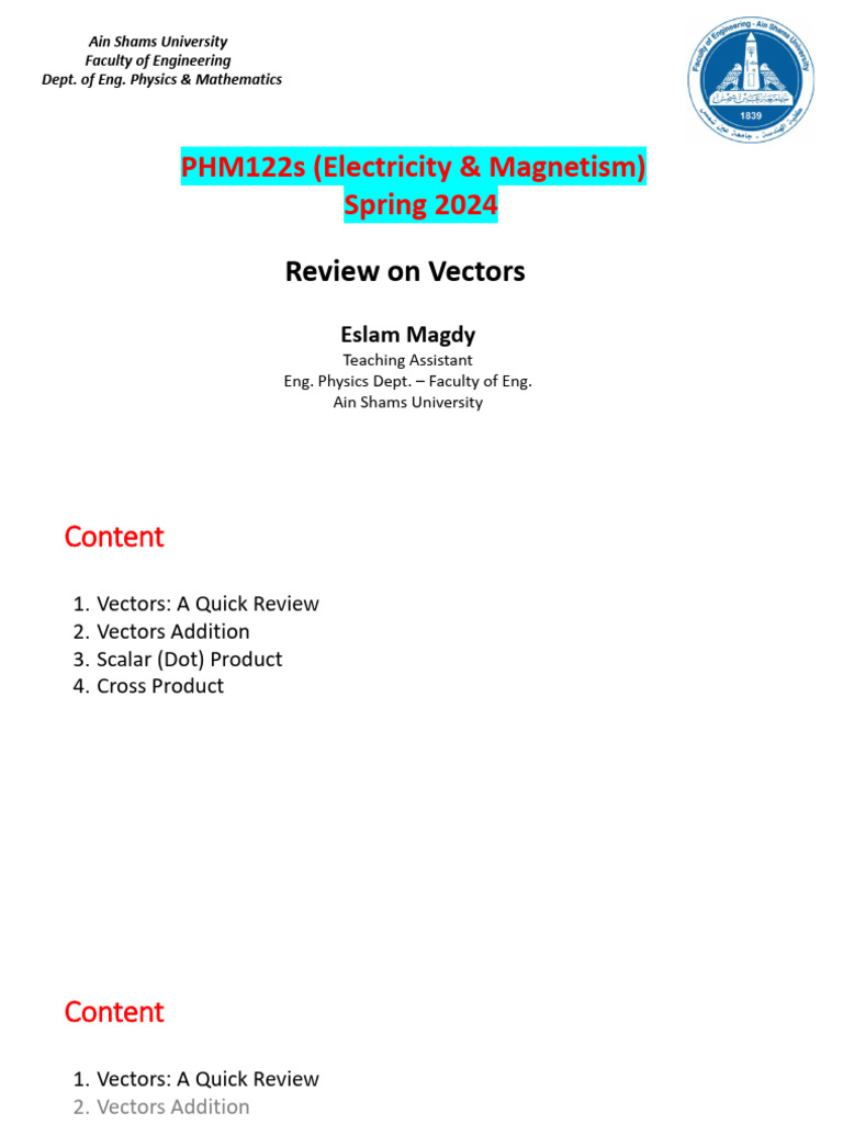 Review On Vectors | PDF