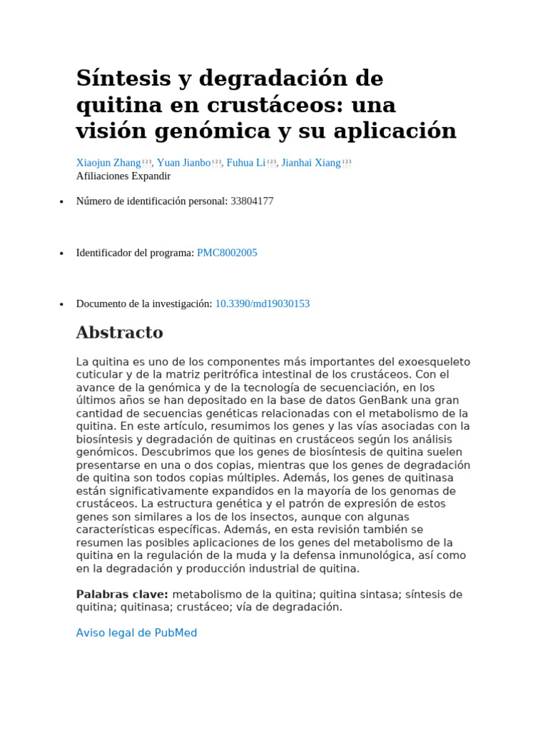 Síntesis y Degradación de Quitina en Crustáceos | PDF