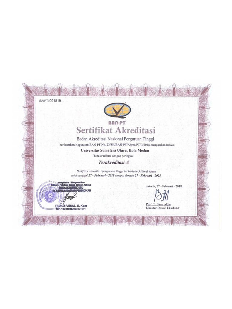 Sertifikat Akreditasi Universitas | PDF