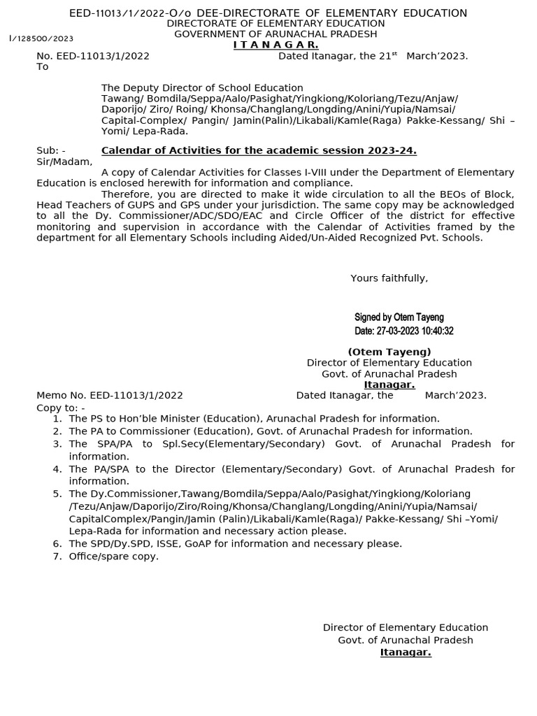 Academic Calendar Activities - 2023-24 (DEE) | PDF