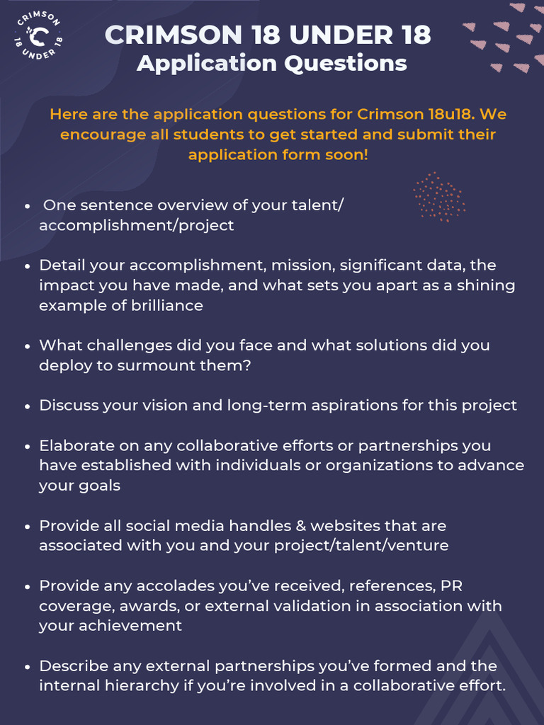 18u18 Application Questions | PDF