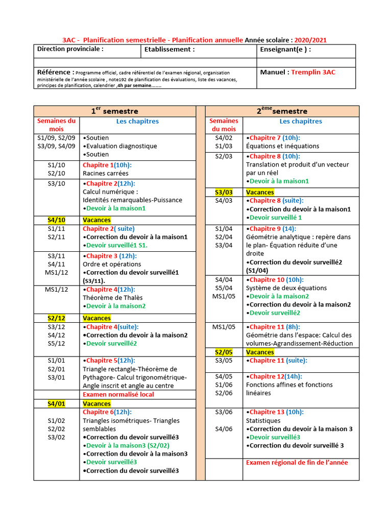 3AC Tremplin Planification A S 20 21 | PDF