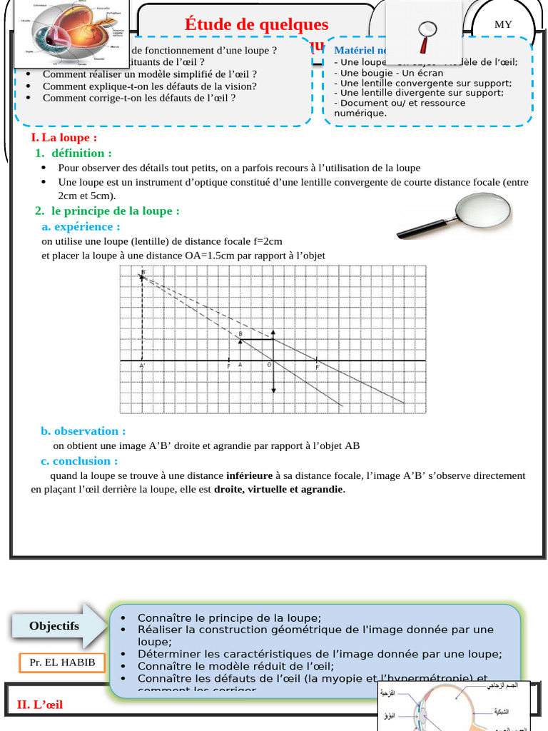 Etude de Quelques Instruments Optiques Cours Physique 2AC 1 | PDF